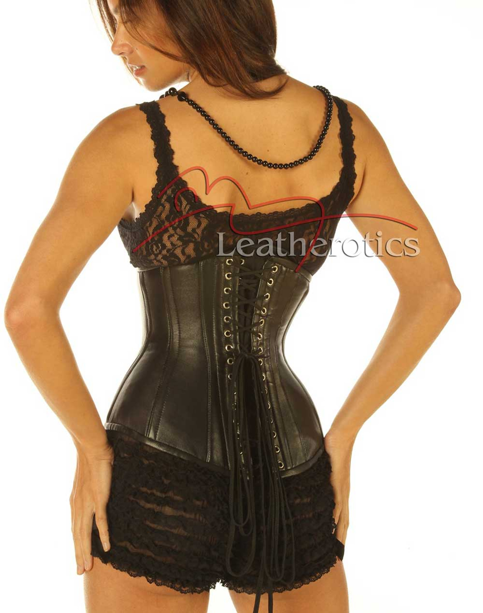 Steel Boned Basque Victorian Corset Black Leather Underbust Corset