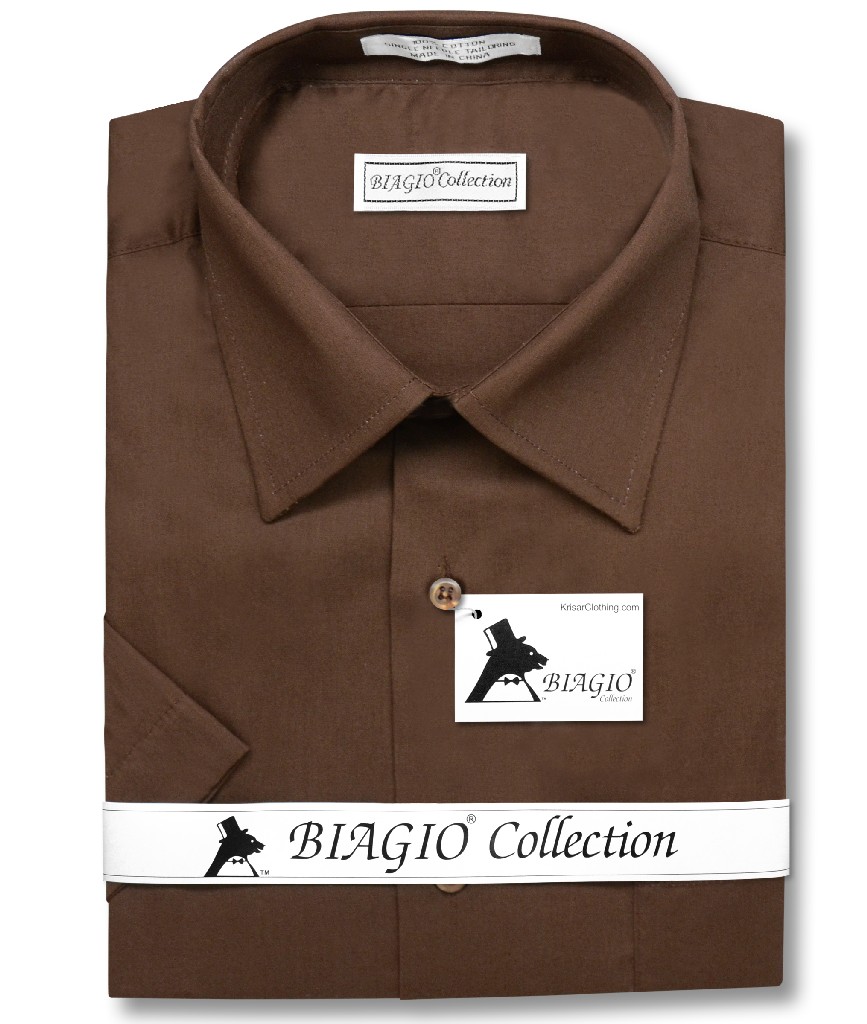 Chocolate Brown Mens Short Sleeve Dress Shirt | Biagio Cotton Shirt