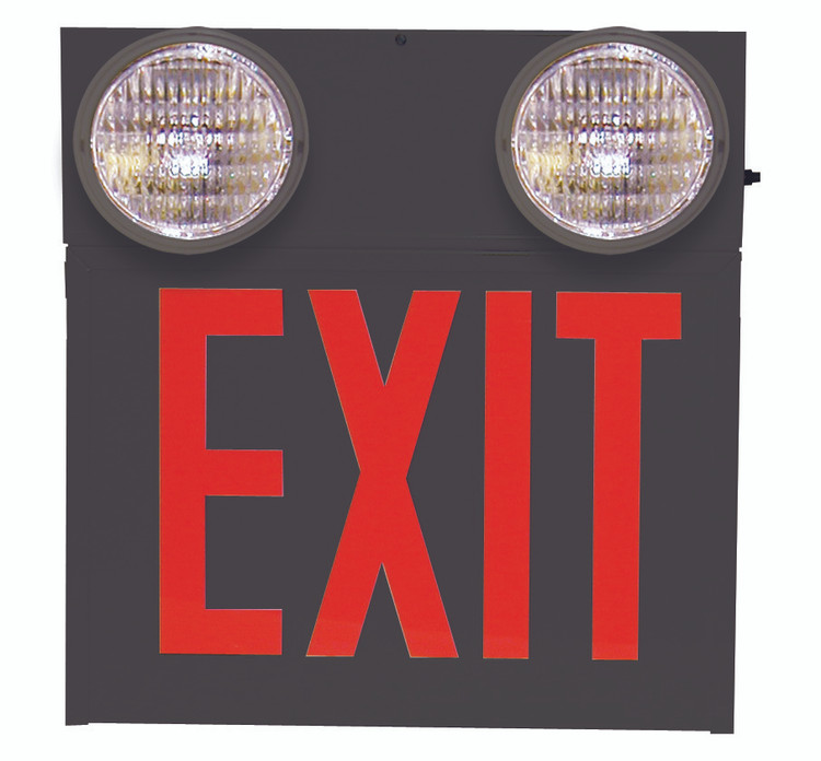 Black Steel Exit Sign Red LED Combo with PAR36 Emergency Lights