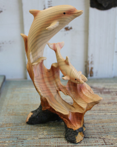 Small Dolphin Wood-Look Figurine - Marine Life Statue - Nautical ...