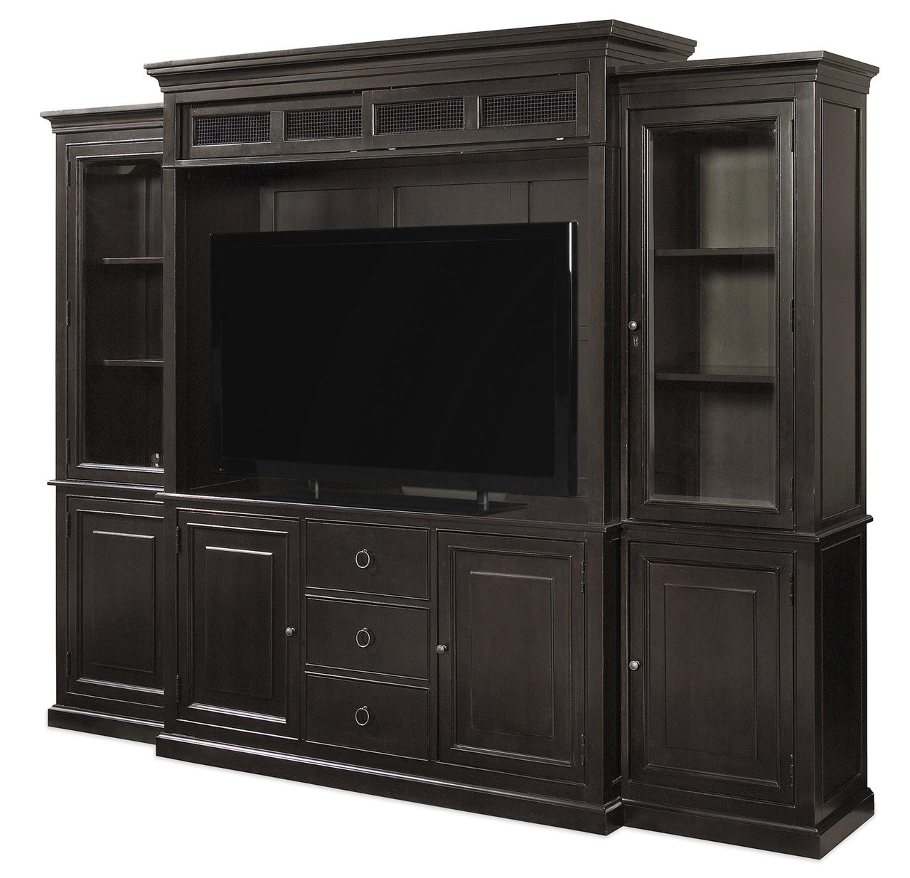 Country-Chic Maple Wood TV Entertainment Wall Unit - Black | Zin Home