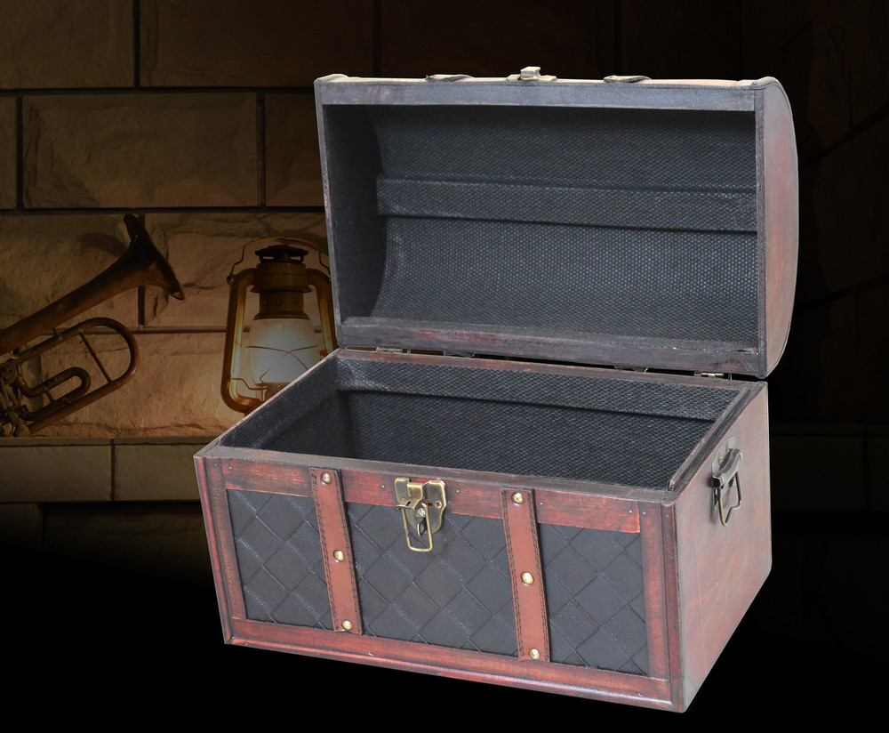 Wooden Leather Treasure Chest - Quickway Imports Inc