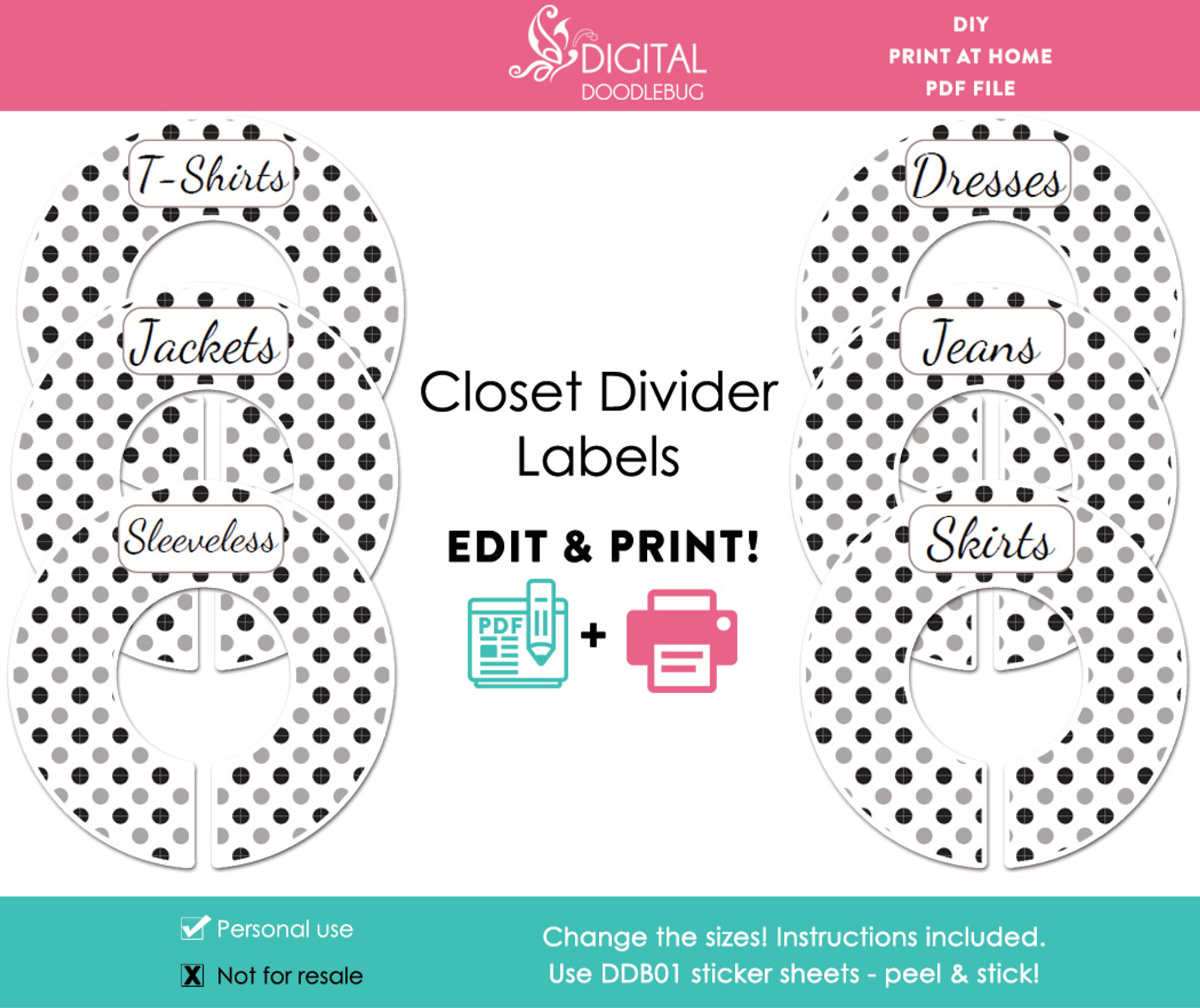 Black Gray Polka Dot Printable Closet Dividers Baby Or Adult Editable black-gray-polka-dot-printable-closet-dividers-baby-or-adult-editable