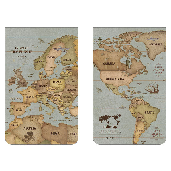 Indigo World map pattern wirebound lined notepad - fallindesign