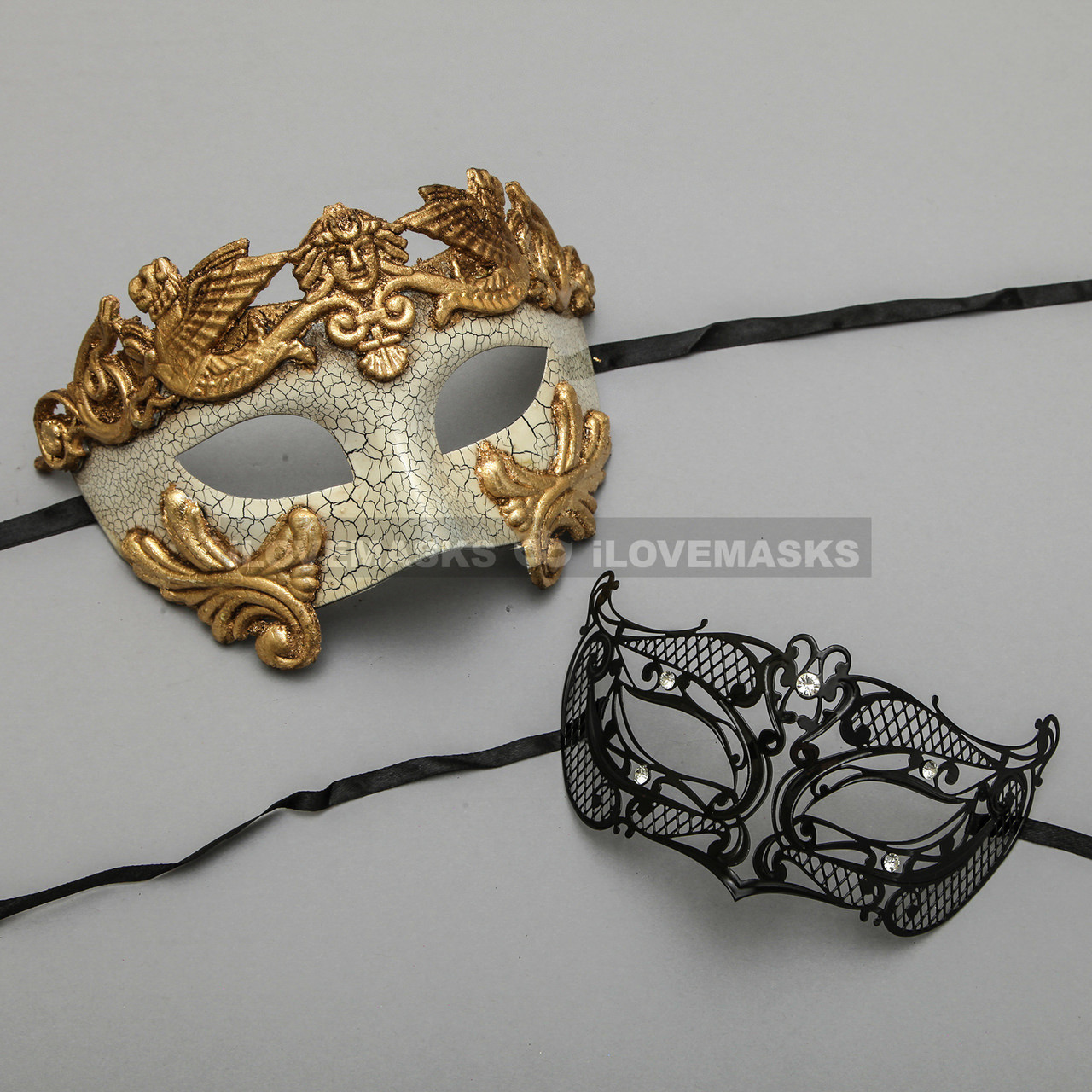 Gold Warrior Roman Greek Masquerade Mask & Black Fox Princess Diamond ...