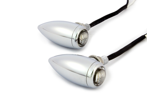 High Quality Chrome Aluminium Bullet LED Retro Vintage Custom Motorbike Indicators - Alchemy Parts
