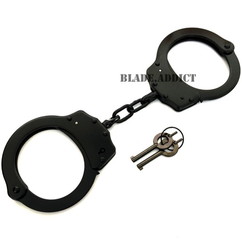 Professional Double Lock Black Steel Police Handcuffs w/ Keys Authentic ...