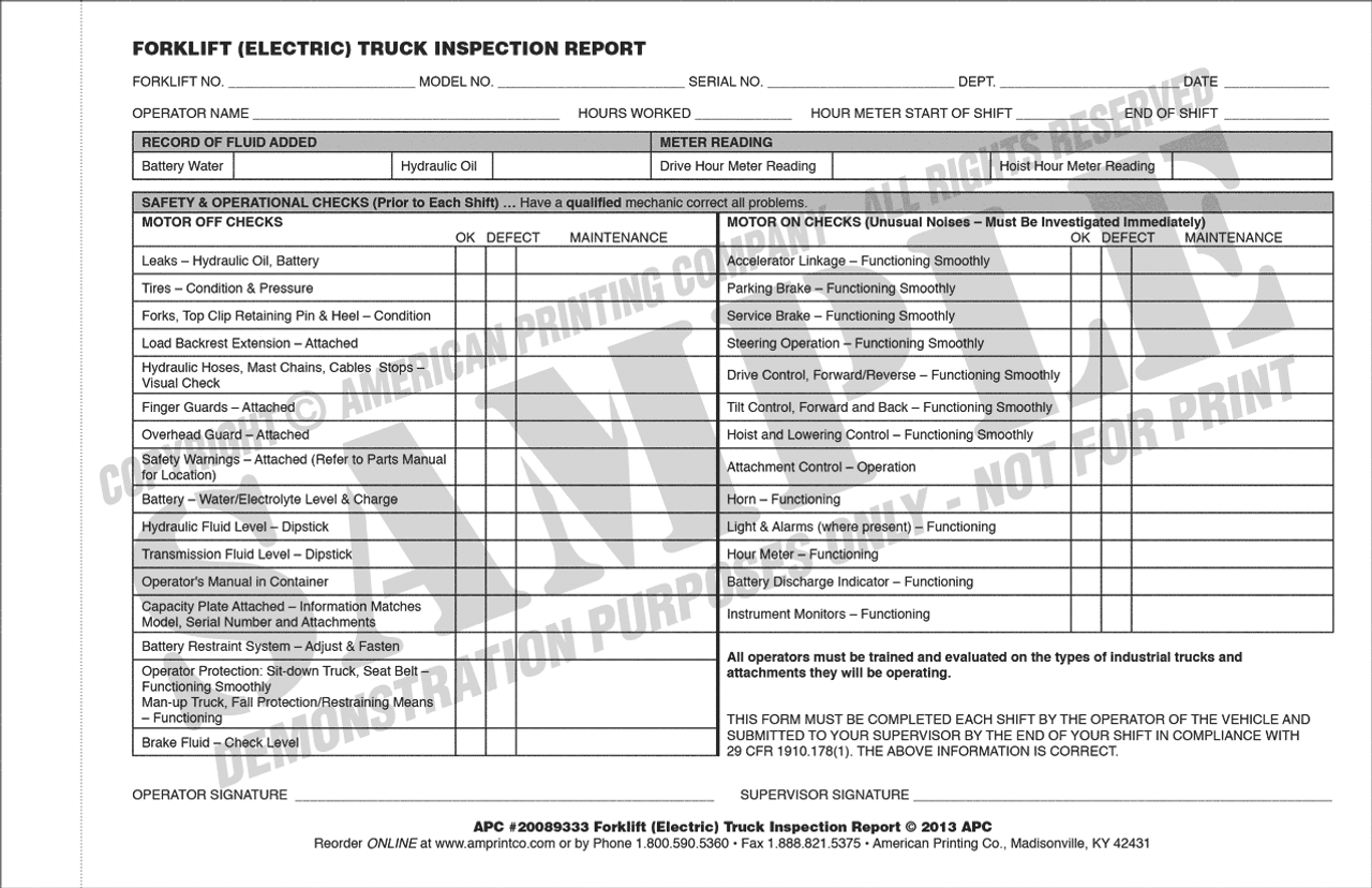 Electric Forklift Pre shift Inspection Checklist electric-forklift-pre-shift-inspection-checklist