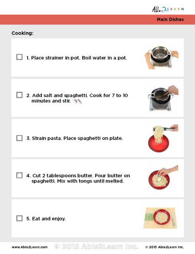 Free Spaghetti With Butter Visual Recipe with Comprehension Sheets