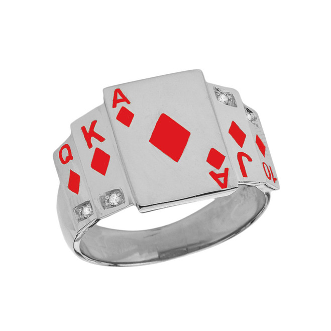 "Ace of Hearts" Royal Flush Diamond Ring in Sterling Silver