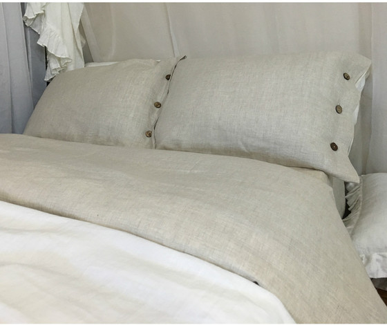 Natural Linen Duvet Cover with Wooden Buttons, Custom Size, Queen/King ...