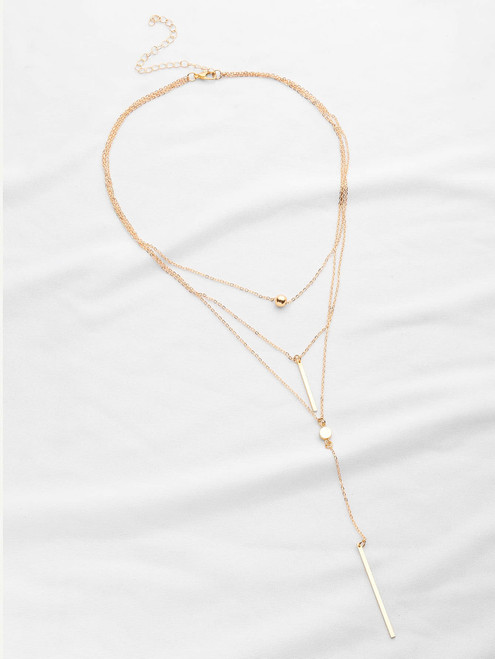 Metal V Shaped And Triangle Design Layered Necklace