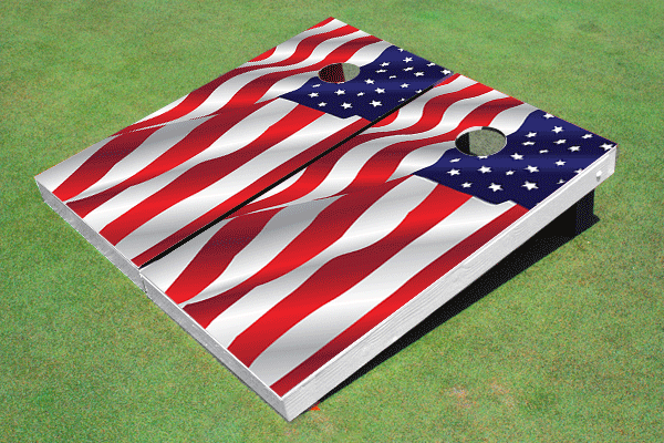 Waving USA Flag Themed Cornhole Boards