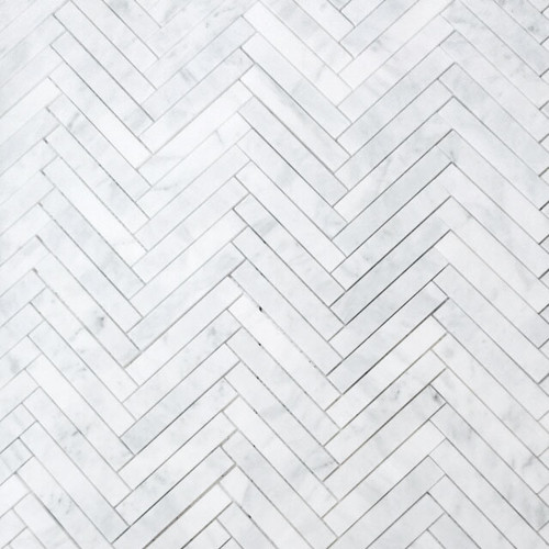 1” x 6” Carrara White Herringbone Mosaic Tile Honed