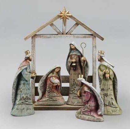 7 Piece | Contemporary Nativity Set | Elongated Figures | Bright Colors ...