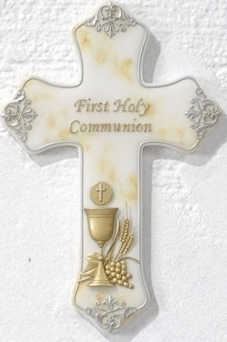 Blessed Sacrament | My First Communion Cross | Silver & Gold | Wheat ...
