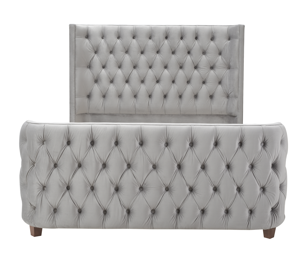 Brooklyn Queen Tufted Panel Bed Headboard and Footboard Set, Opal Grey ...