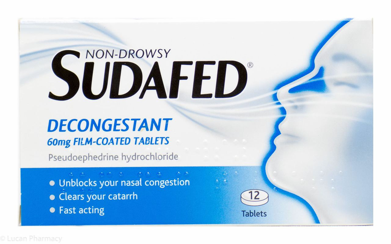 Sudafed® Non-Drowsy Decongestant 60mg Film-Coated Tablets – 12 Tablets ...