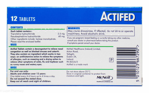 Actifed® 60 mg/2.5 mg Tablets – 12 Tablets #P - Lucan Village Pharmacy