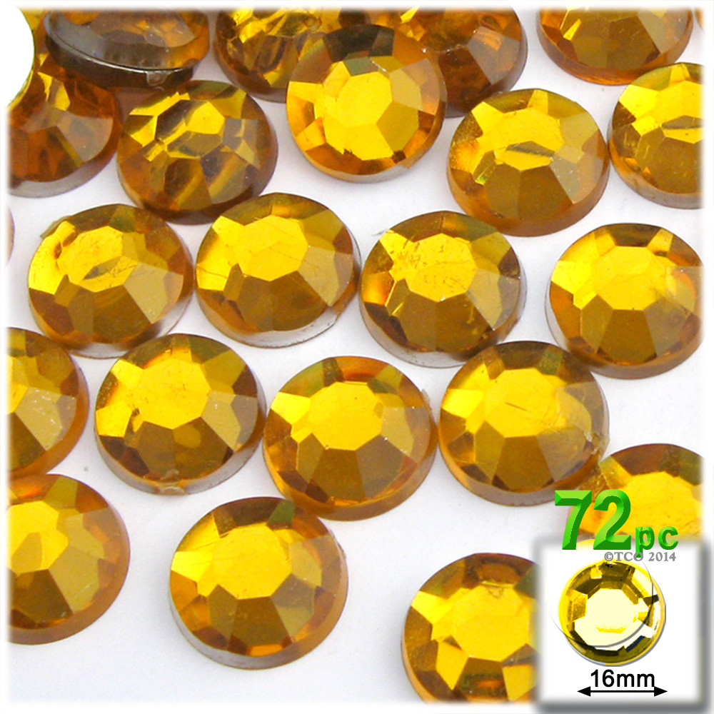 Rhinestones | Flatback | Round | 16mm | 72-pc | Yellow | Crafts Outlet