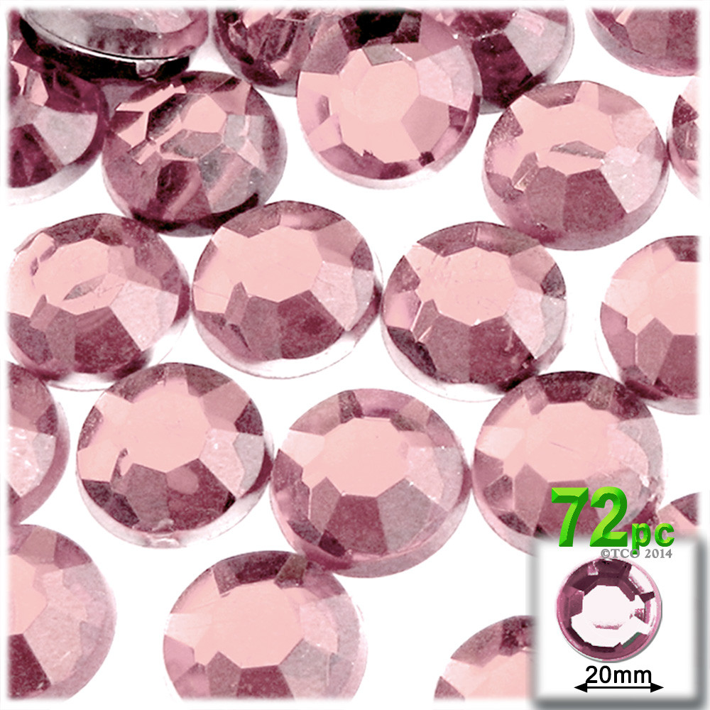 Rhinestones | Flatback | Round | 20mm | 72-pc | Light Baby Pink ...