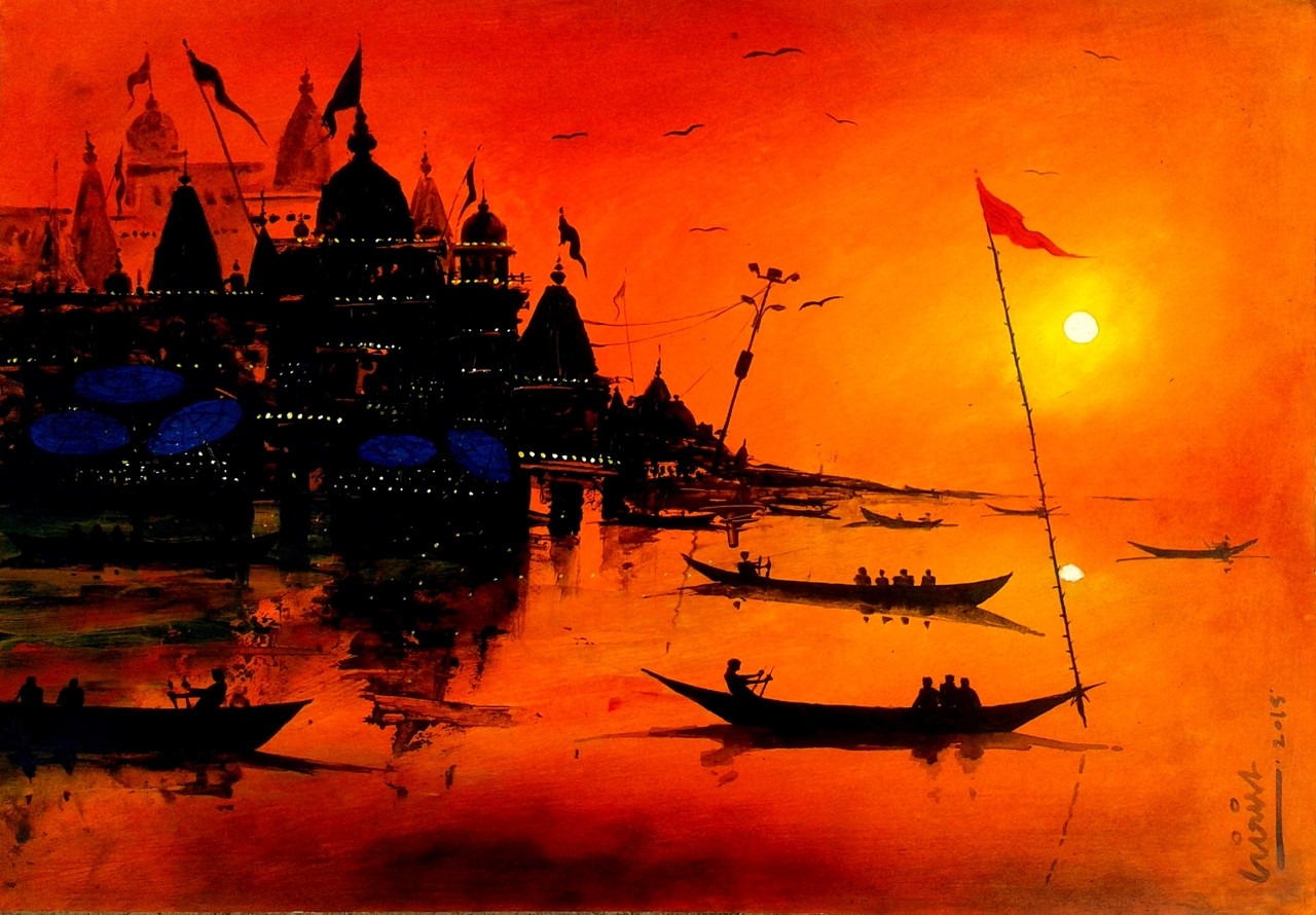 Buy Varanasi Ghat-VIII Handmade Painting by MondeArt. Code:ART_3780 ...
