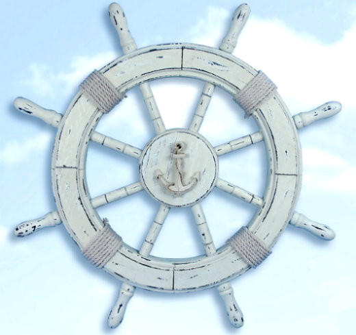 Wooden White Ship Wheel